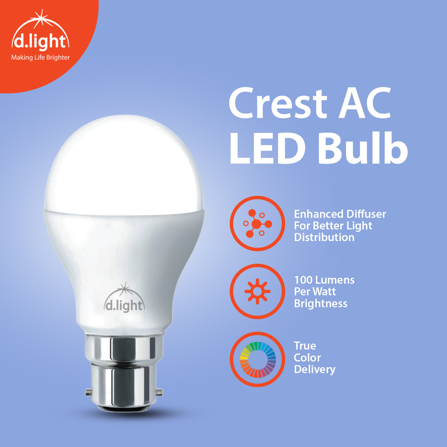 d.light 9W LED Crest 1 Star AC bulb_Cool white Light - Pack of 50 - LED ...